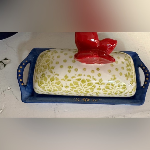 Pier 1 | Kitchen | Pier Hand Painted Stoneware Butter Dish Lid Red ...